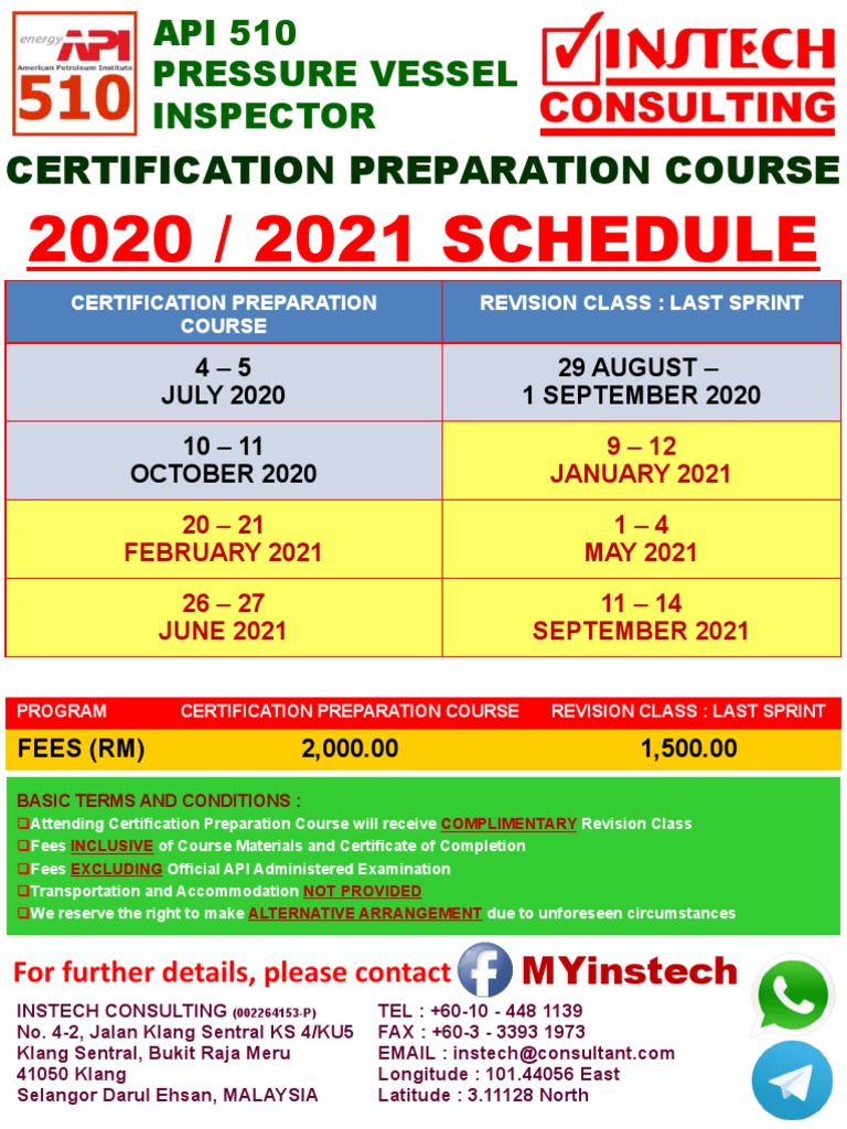 2020-2021-Schedule-API 510 FULL COURSE-Flyers-INSTECH PREMIER-NEW | PDF
