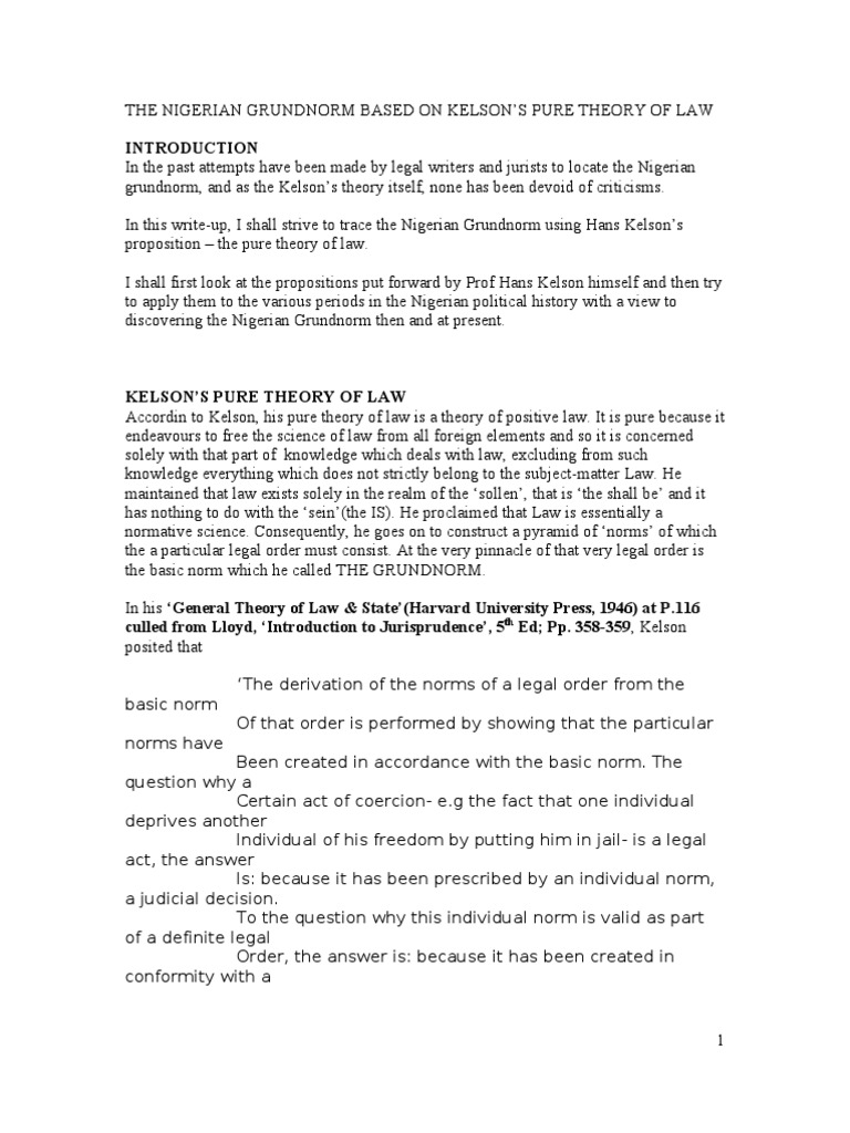 Nigerian Grundnorm and Kelson's Theory | PDF | Jurisprudence | Constitution
