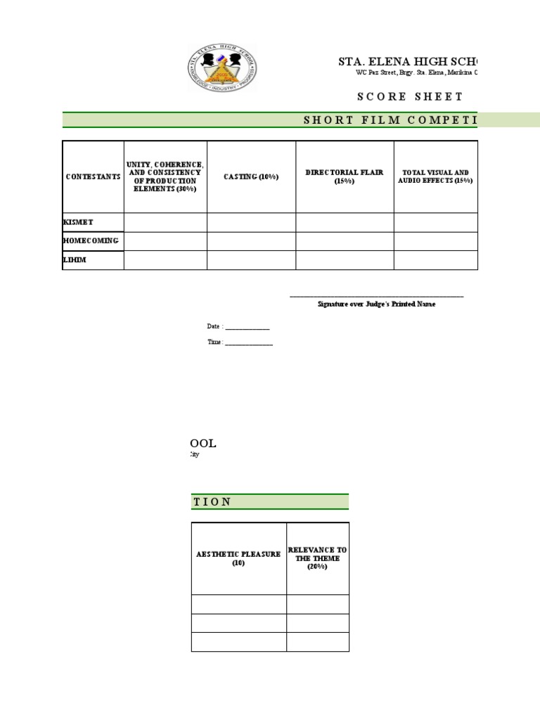 Short Film Competition Score Sheet | PDF | Communication