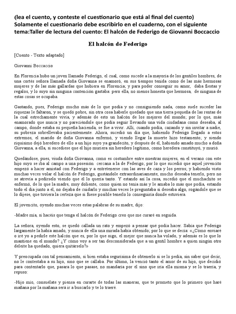 Lectura El Halcón | PDF | Giovanni Boccaccio | Amor