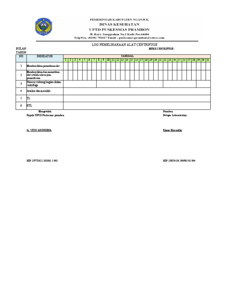Log Pemeliharaan Alat Centrifuge | PDF