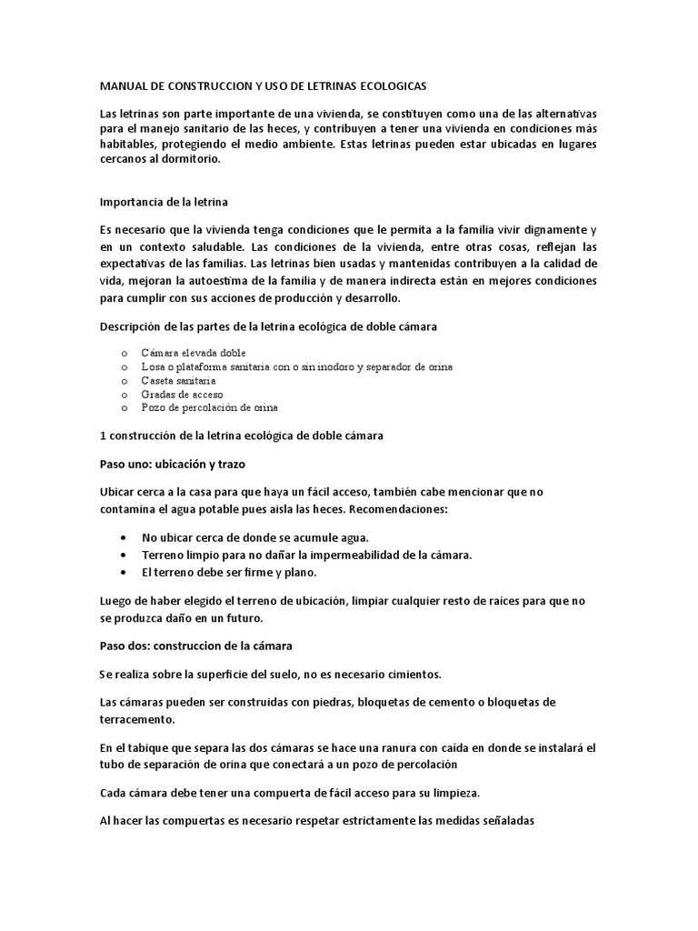 Manual de Construccion y Uso de Letrinas Ecologicas | PDF | Letrina ...