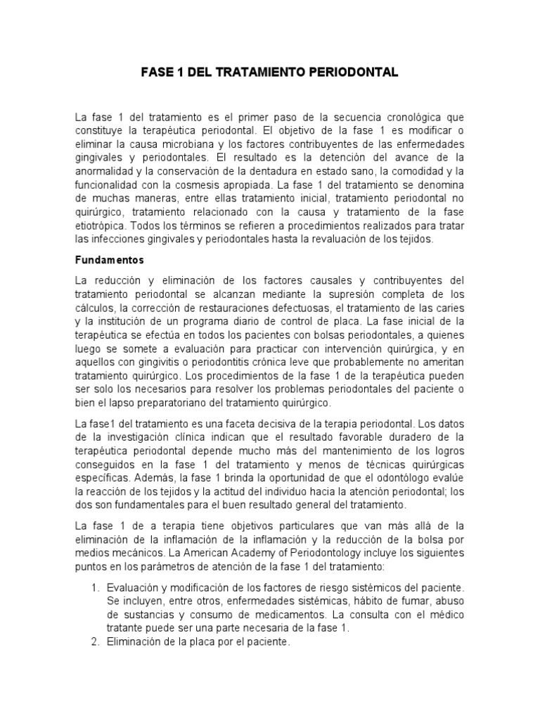 Fase 1 Del Tratamiento Periodontal | PDF | Odontología | Medicina