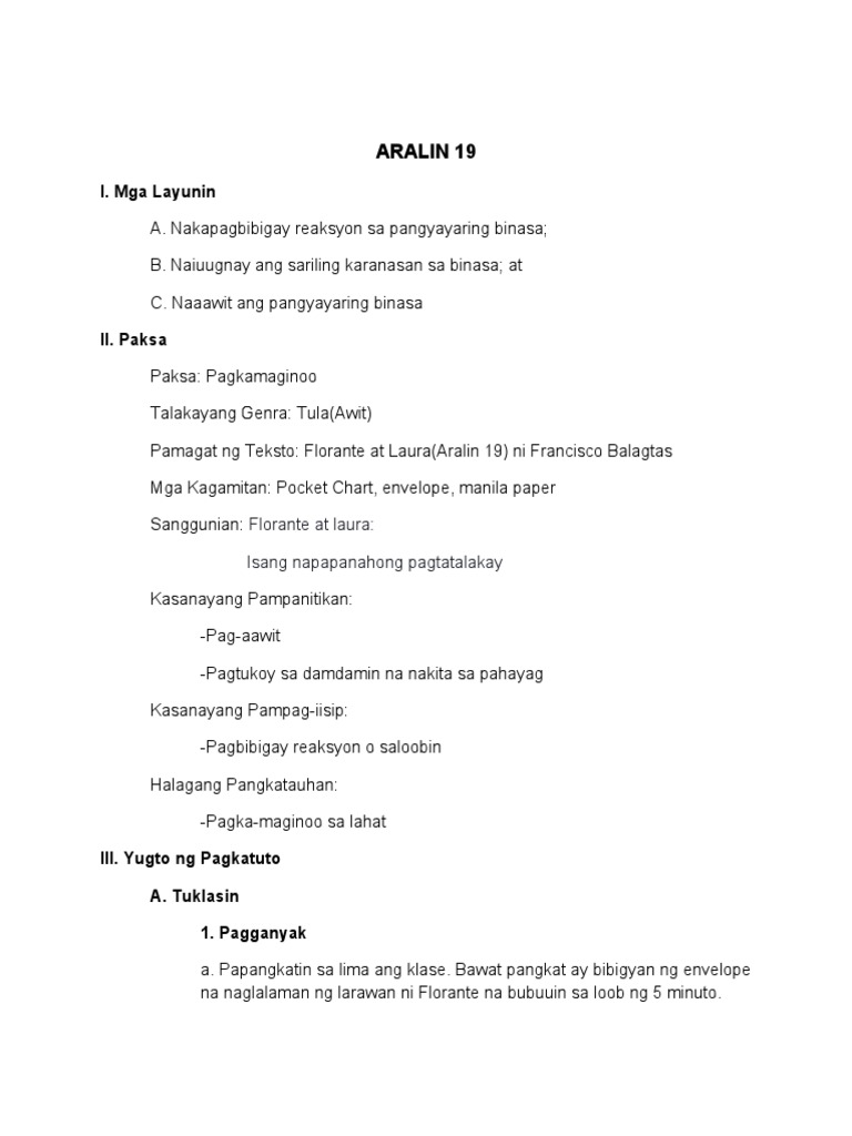 Florante at Laura Aralin 19,20,21 (Florence Antonio) | PDF