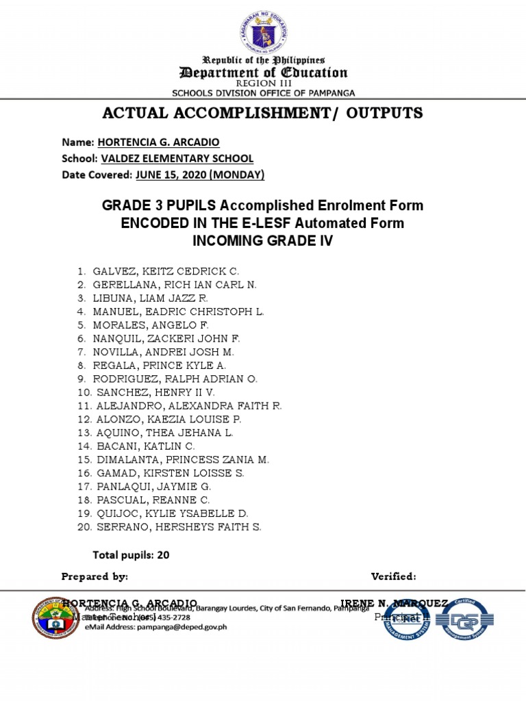 Actual Accomplishment/ Outputs | PDF | Schools