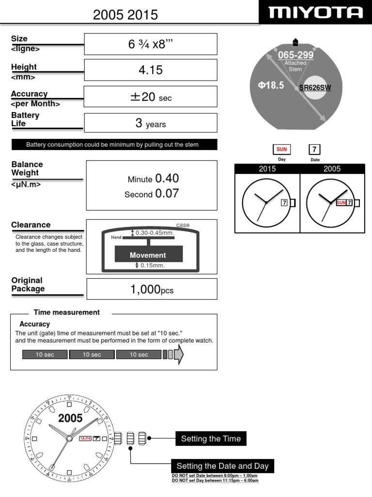 Watch Setting and Specifications Guide | PDF