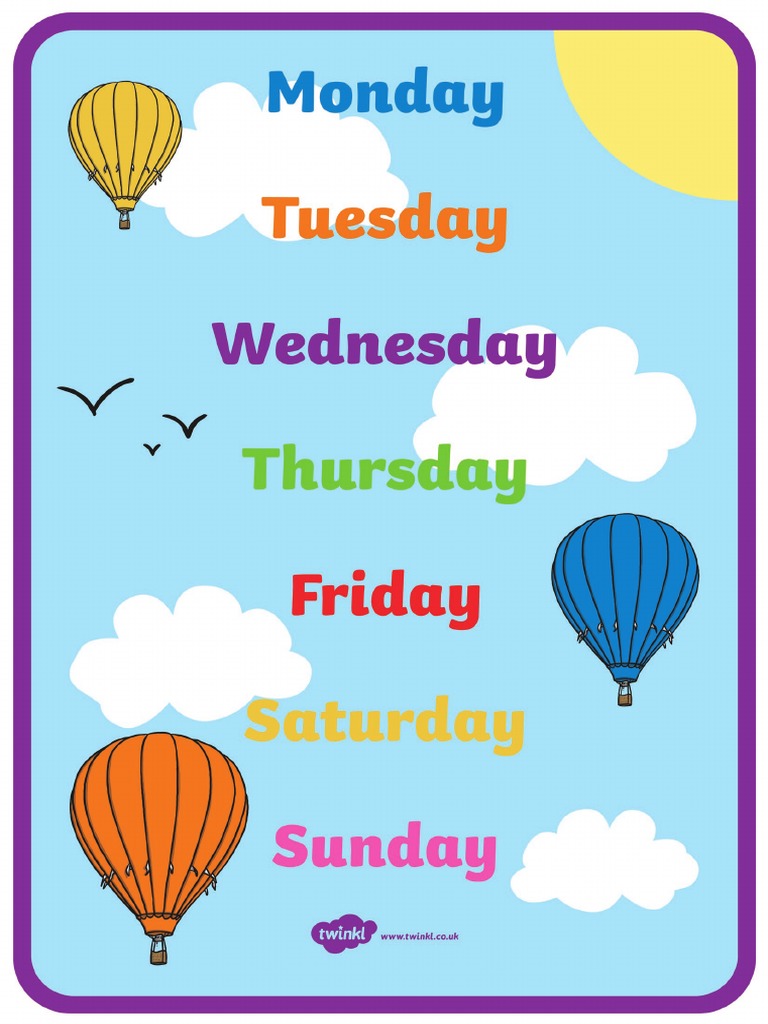 English Days of The Week A4 Display Poster PDF | PDF