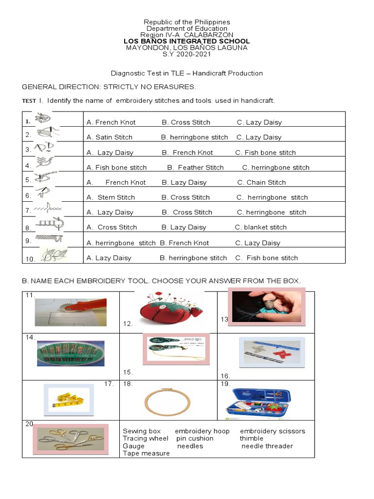 Diagnostic Test-in-Handicraft | PDF | Embroidery | Sewing