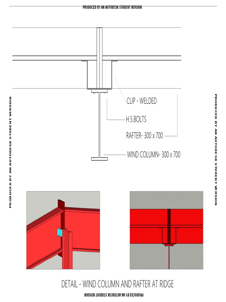 Detail - Wind Column and Rafter at Ridge: Clip - Welded H.S.Bolts ...
