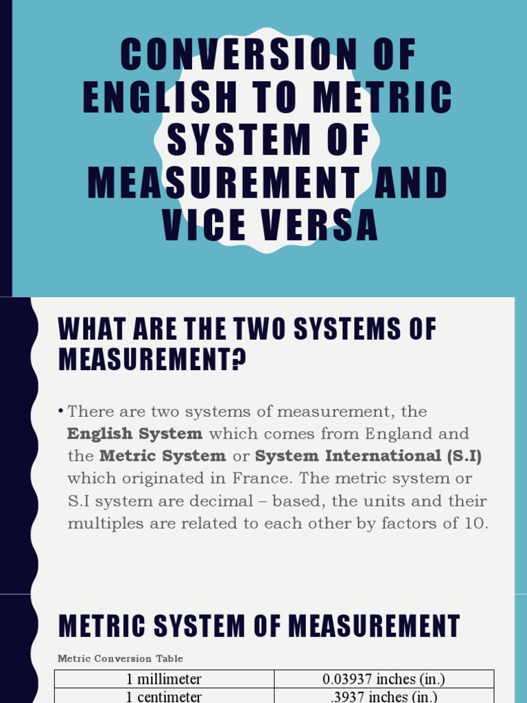 Conversion of English To Metric System of Measurement | PDF