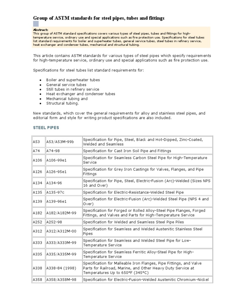 Group of ASTM Standards For Steel Pipes | PDF | Pipe (Fluid Conveyance ...