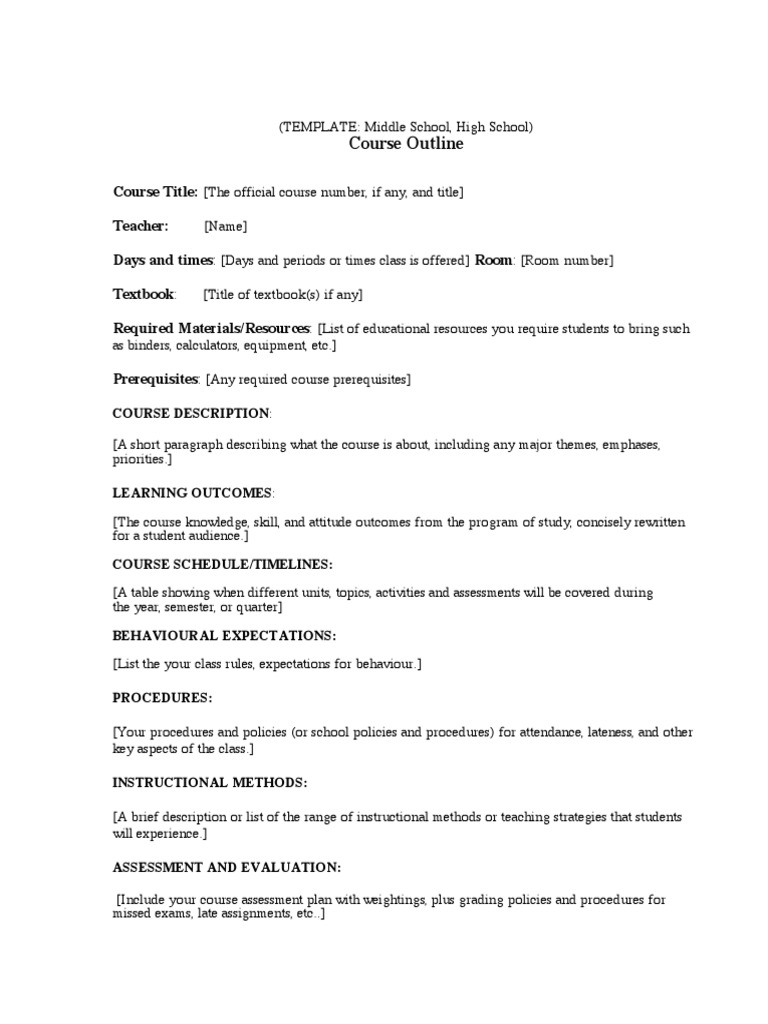 Middle School/High School Course Outline | PDF