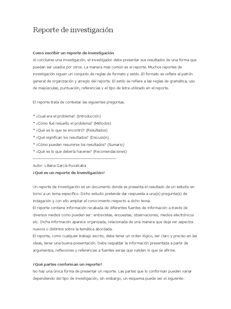 Cómo elaborar un reporte de investigación | PDF | Información | Teoría
