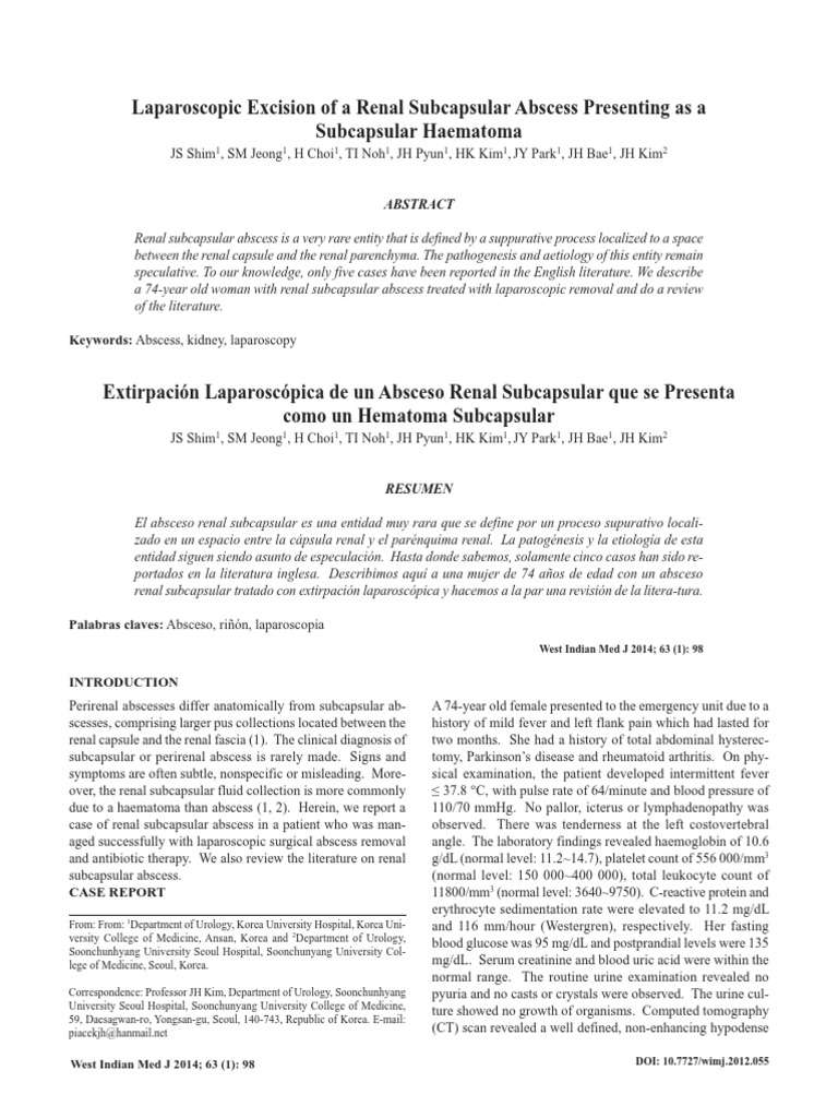 Laparoscopic Excision of A Renal Subcapsular Abscess Presenting As A ...