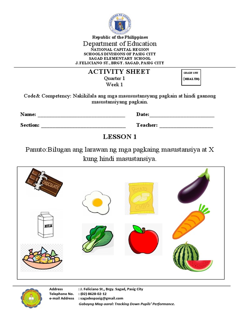 Activity Sheet Health Q1 M1 | PDF