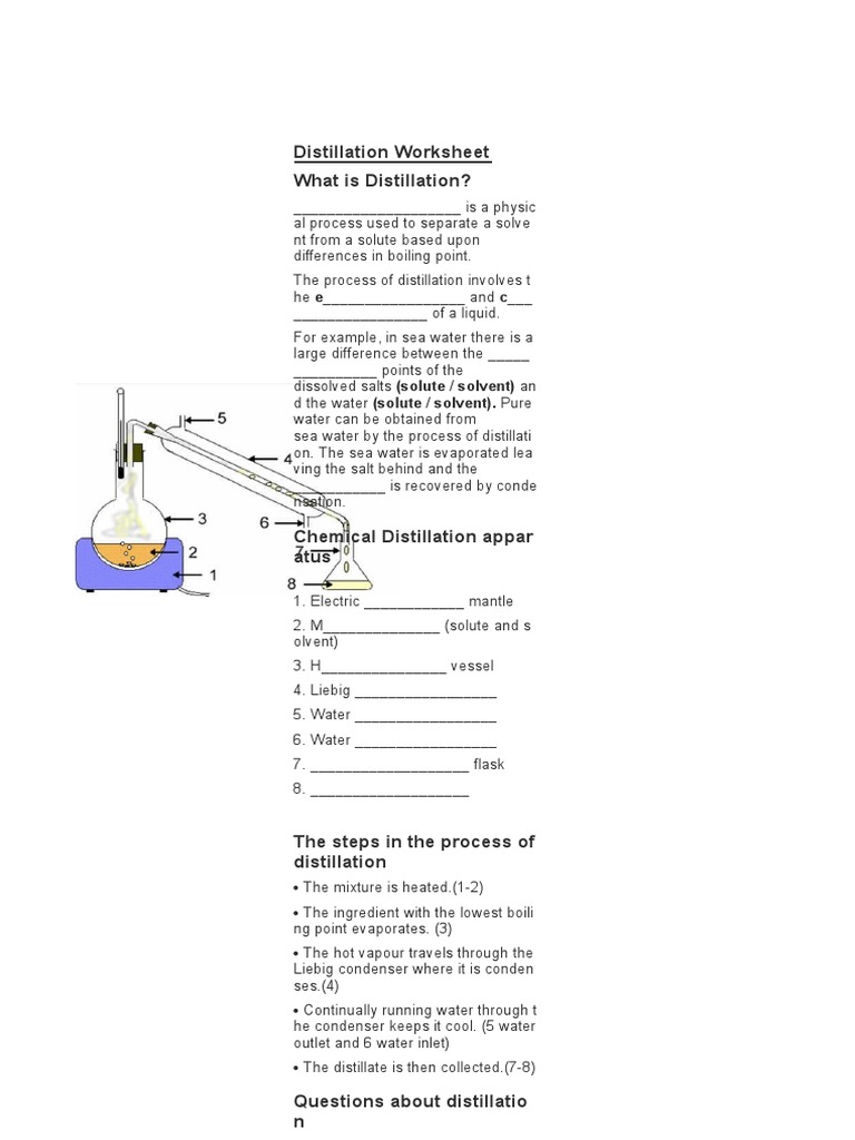 Distillation Worksheet What Is Distillation? | PDF