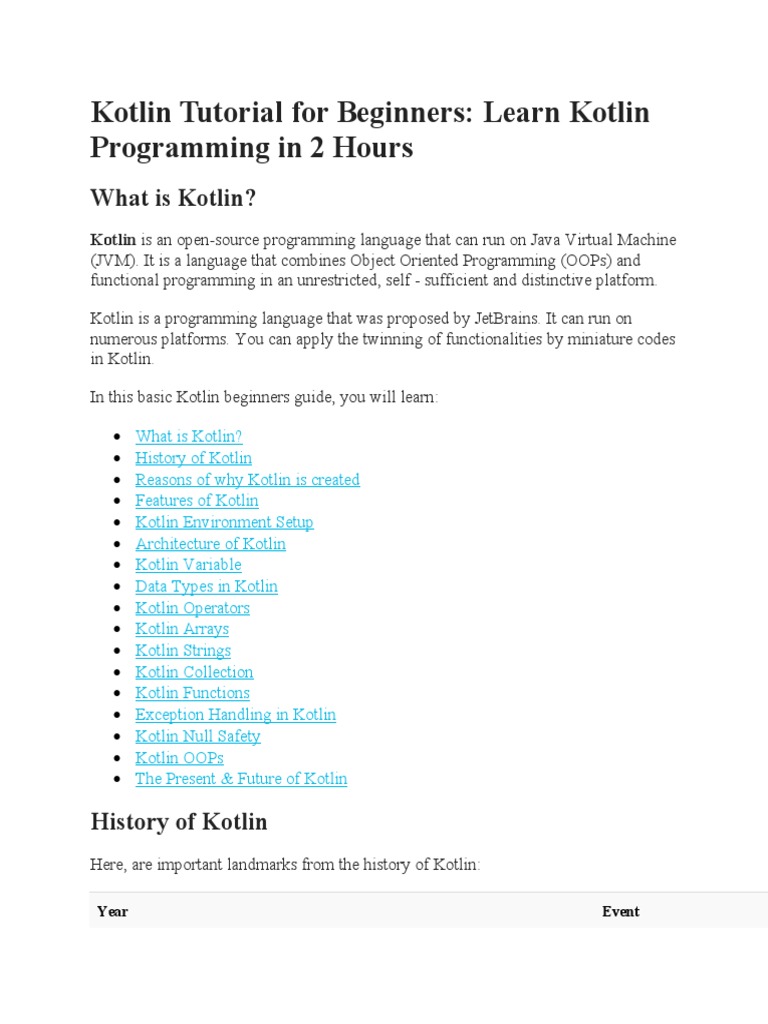Kotlin Tutorial For Beginners: Learn Kotlin Programming in 2 Hours | Download Free PDF | Array ...