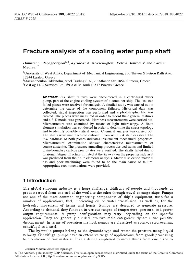 Fracture Analysis of A Cooling Water Pump Shaft: Dimitris | PDF | Pump ...