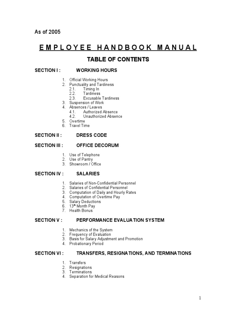Employee Handbook Overview 2005 | PDF | Performance Appraisal | Overtime
