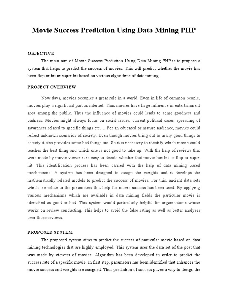 Movie Success Prediction Using Data Mining PHP: Objective | PDF ...