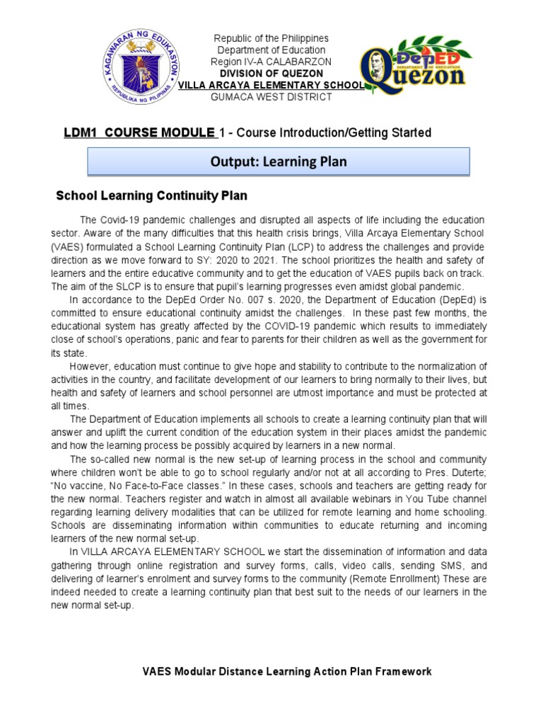 Output: Learning Plan: LDM1 COURSE MODULE 1 - Course Introduction/Getting Started | PDF ...