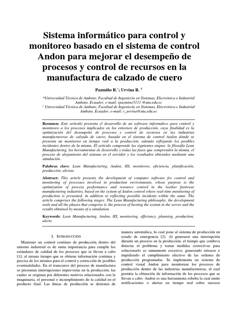 Ejemplo ANDON | PDF | Lean Manufacturing | Ingeniería de software