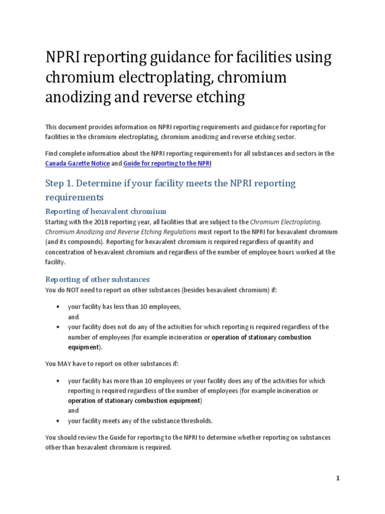 NPRI Guidance Facilities Using Chromium Electroplating v2 | PDF ...