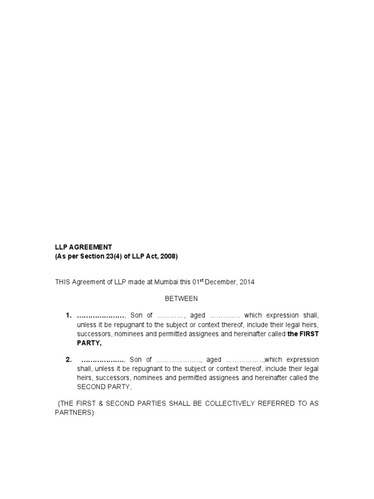 Draft Limited Liability Partnership Agreement Between Two Partners ...