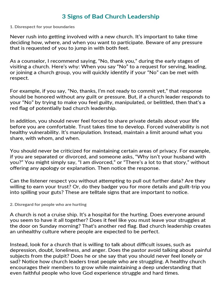 3 Signs of Bad Church Leadership | PDF | Fruit Of The Holy Spirit ...