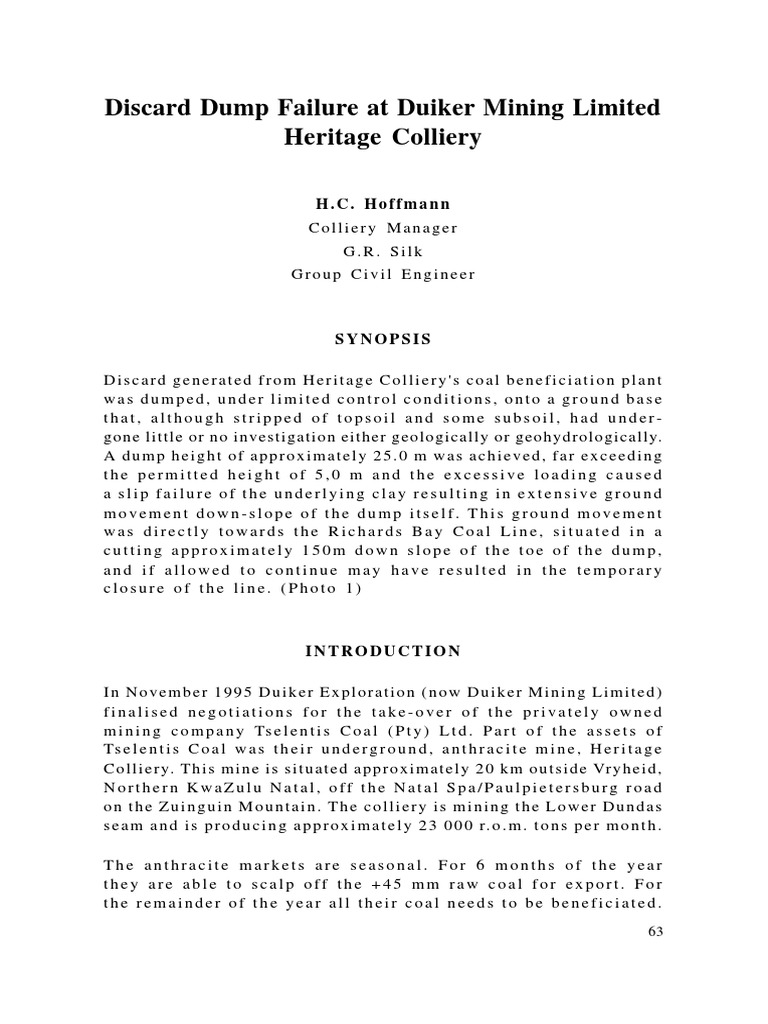 Heritage Mine Dump Failure | PDF | Drainage | Coal Mining