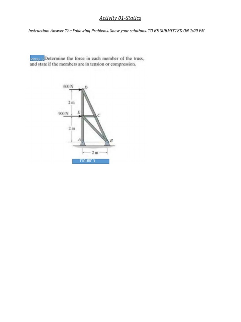 Activity 01-Statics: Instruction: Answer The Following Problems. Show ...