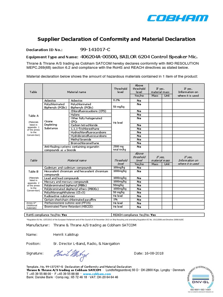 406204a-00500 Doc For Material Declaration | PDF | Chlorofluorocarbon ...