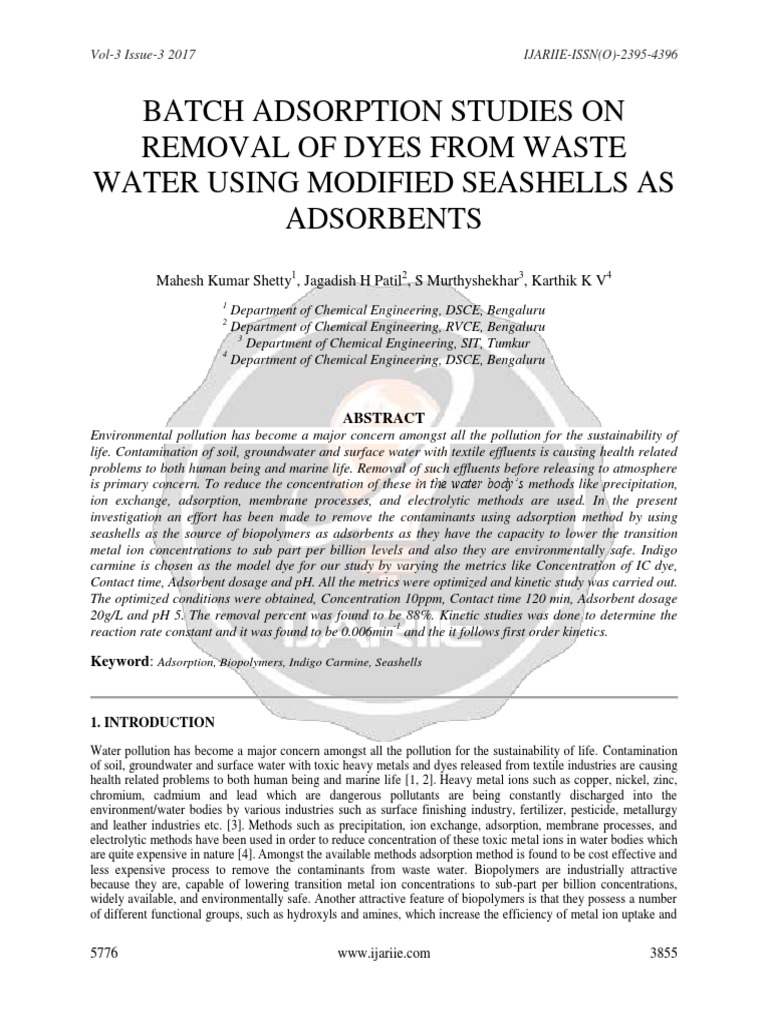 Dye Removal from Wastewater Using Seashells | PDF | Adsorption ...
