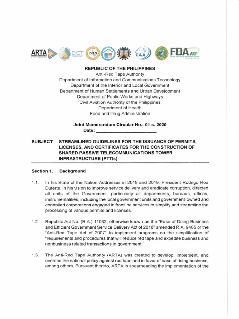 JMC No 01 Series of 2020 | PDF | License | Infrastructure