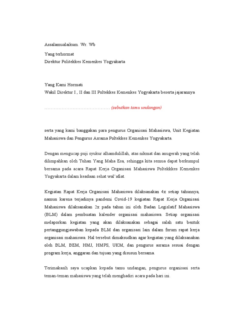 Sambutan Ketua Acara RAKER | PDF