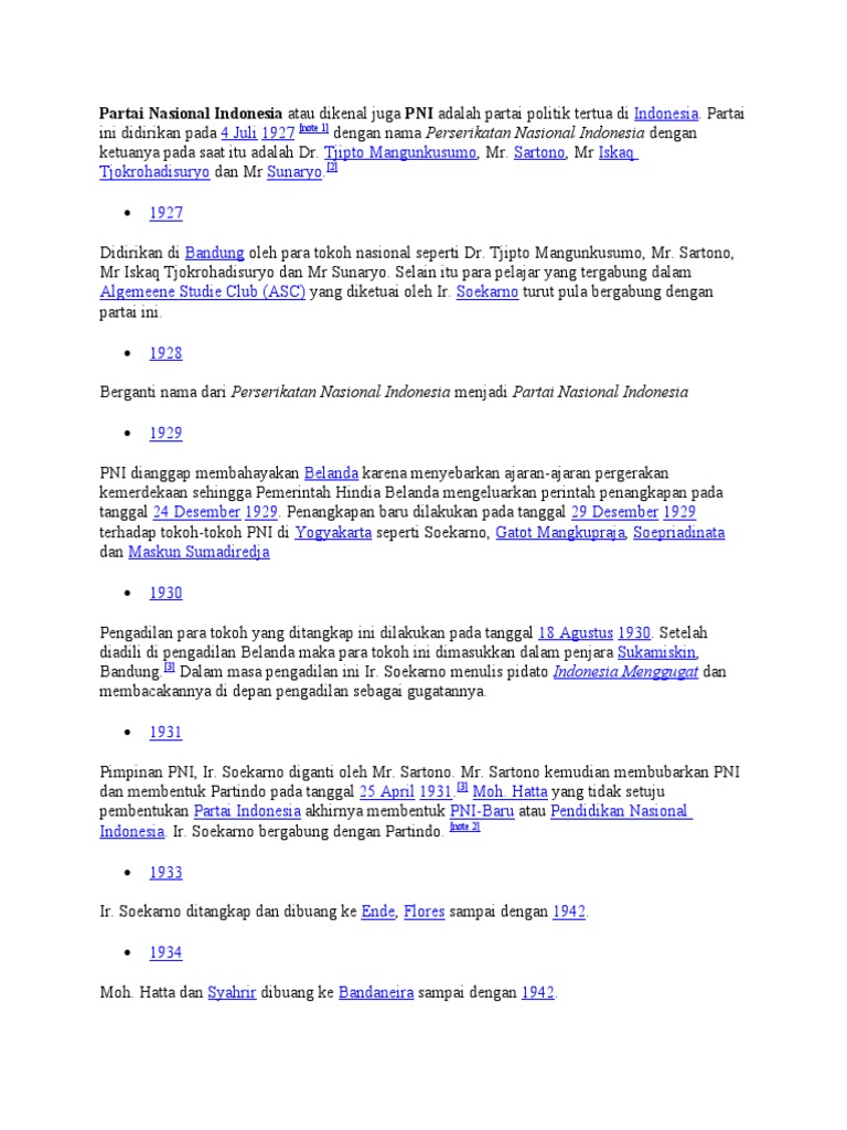 Partai Nasional Indonesia Atau Dikenal Juga PNI Adalah Partai Politik Tertua Di Indonesia | PDF