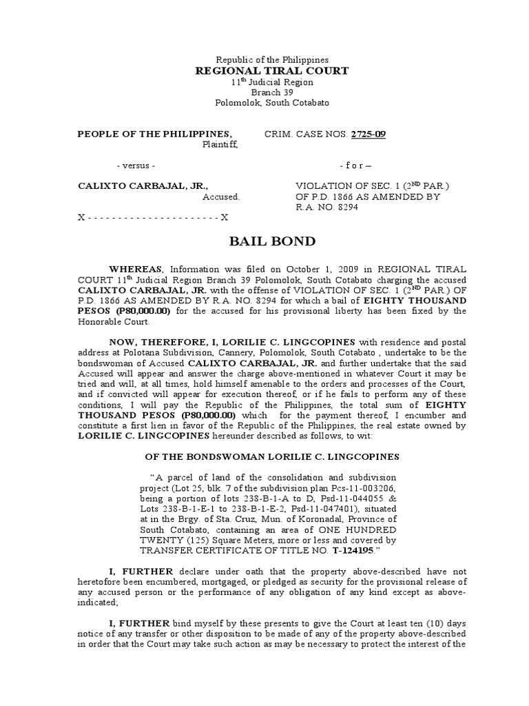 10-02-09 BAIL BOND - Carbajal | PDF | Bail | Affidavit