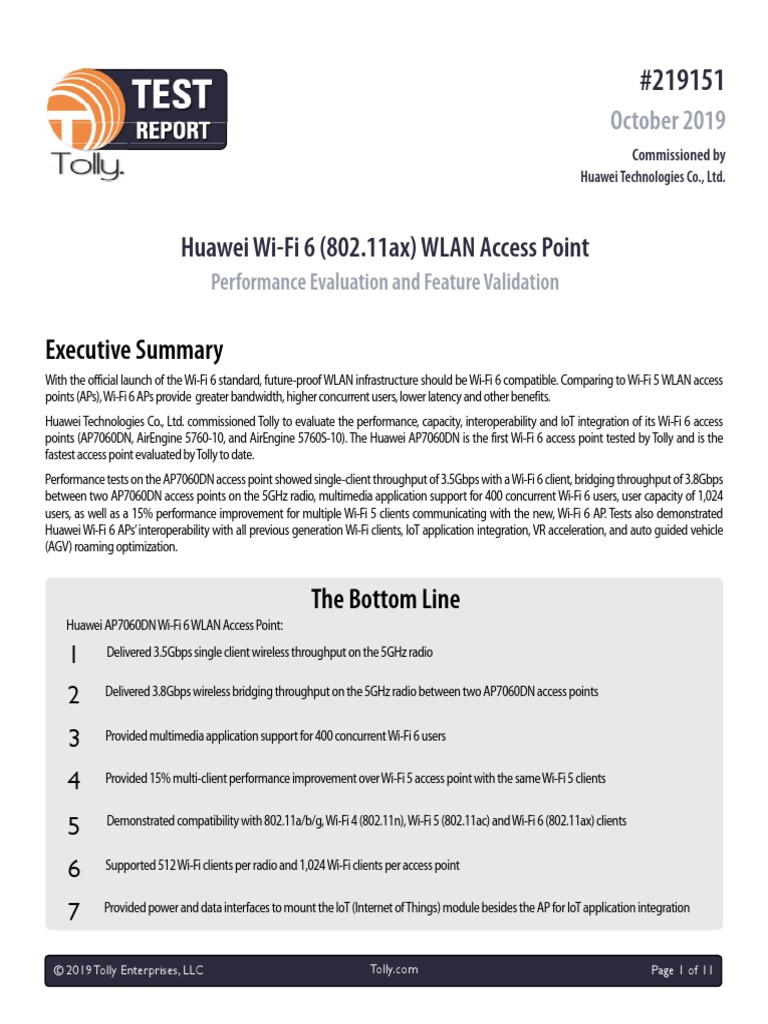 Huawei Wi-Fi 6 AP Tolly Test Report (AP7060DN AirEngine 5760-10) PDF ...