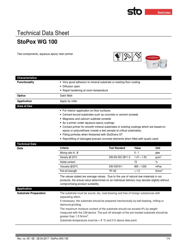 StoPox WG 100 - TD - SE - 1704 - RV - 05.00 PDF | PDF | Epoxy | Concrete