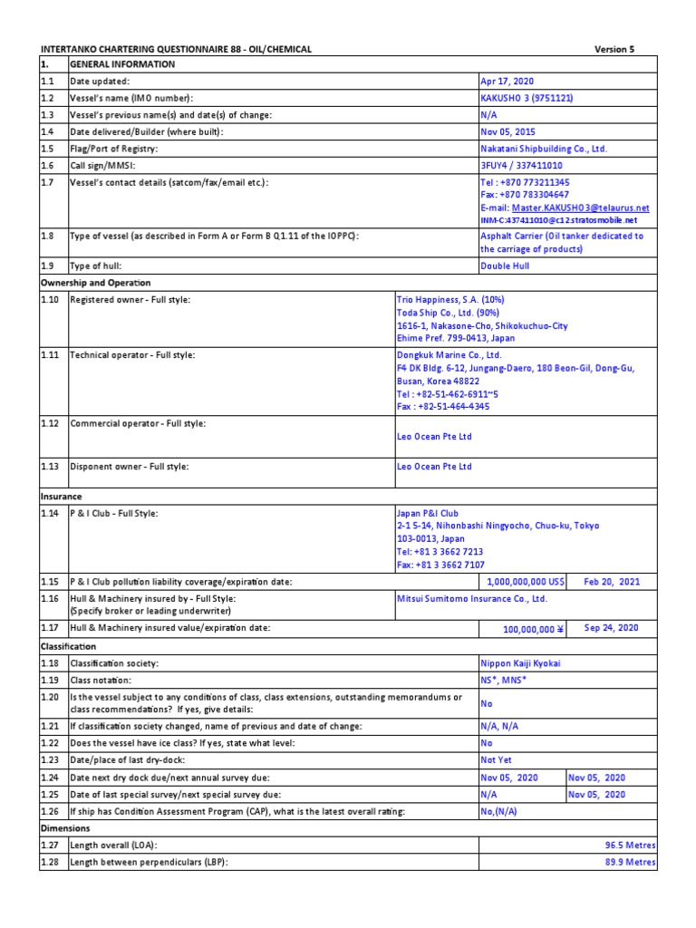 Kakusho 3 Q88 Ver5 (2020apr17) | PDF | Tonnage | Shipping