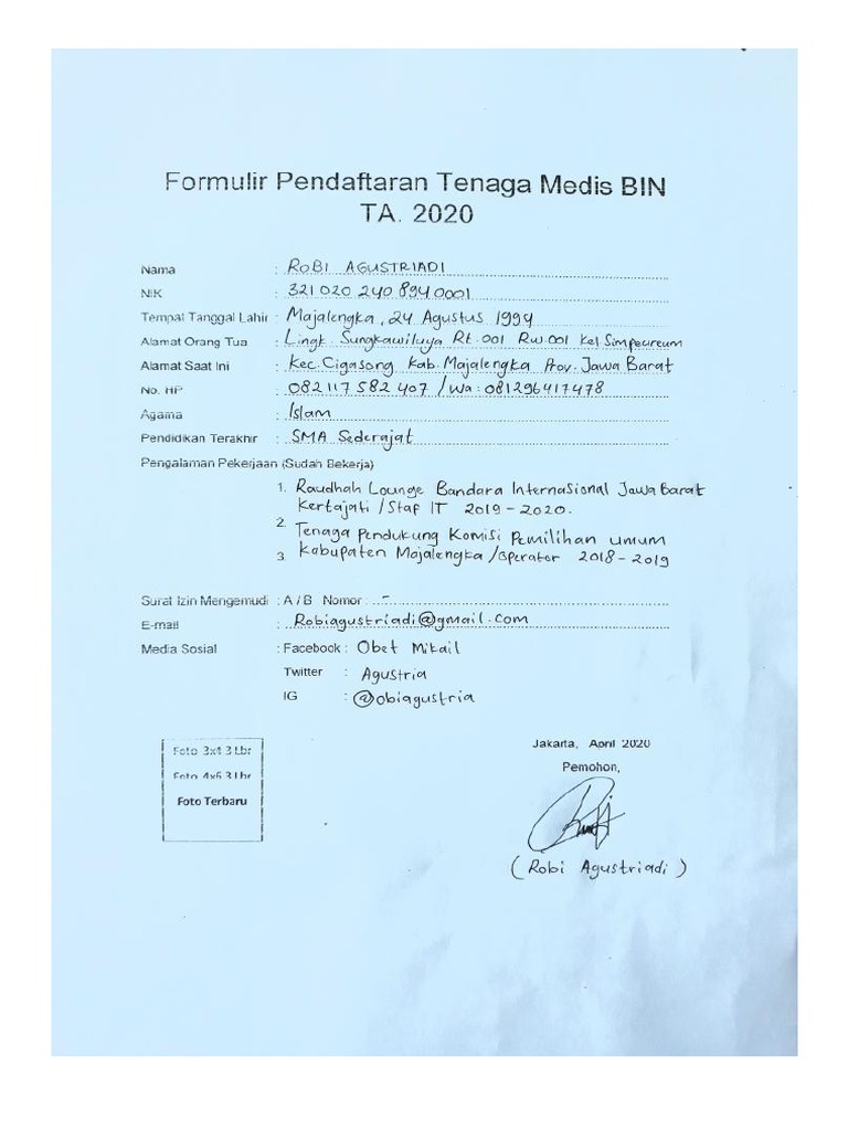 Formulir Pendaftaran BIN PDF | PDF