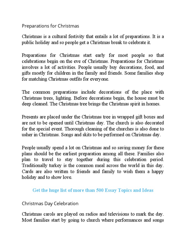 Preparations For Christmas - Essay | PDF