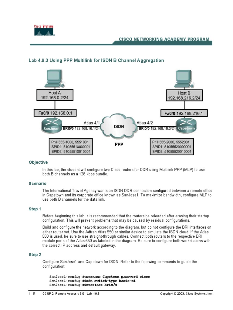 Lab 4.9.3 Using PPP Multilink For ISDN B Channel Aggregation | PDF ...