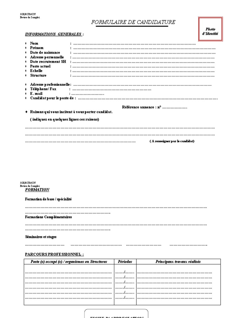 Formulaire Candidature SONATRACH | PDF