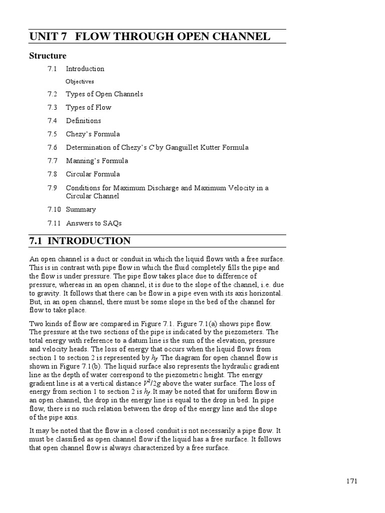 Unit 7 Flow Through Open Channel: Structure | PDF | Fluid Dynamics ...