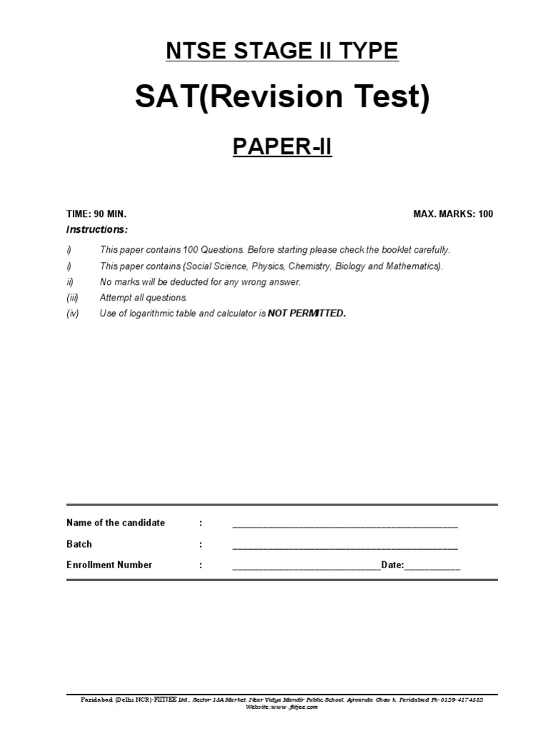 NTSE Stage II SAT Revision Test | PDF | Atoms | Valence (Chemistry)