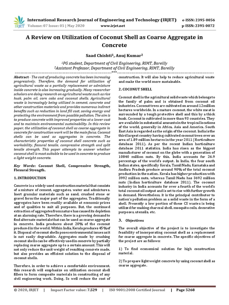 A Review On Utilization of Coconut Shell As Coarse Aggregate in ...