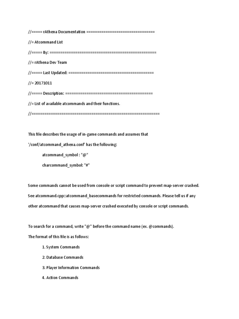 rAthena GM Commands Overview | PDF | Parameter (Computer Programming) | Text File