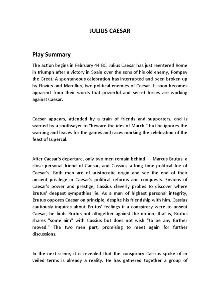 Play Summary | PDF | Mark Antony | Julius Caesar