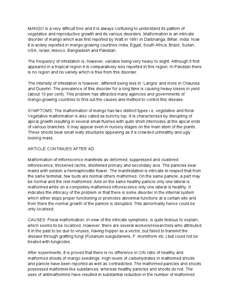 Mango Malformation Treatment | PDF | Plants | Organisms